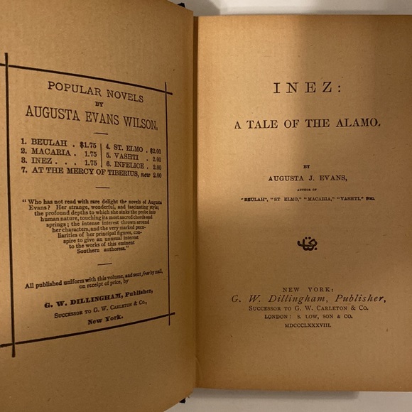 Other | Antique 1855 A Tale Of The Alamo Book By Augusta Evans Wilson ...